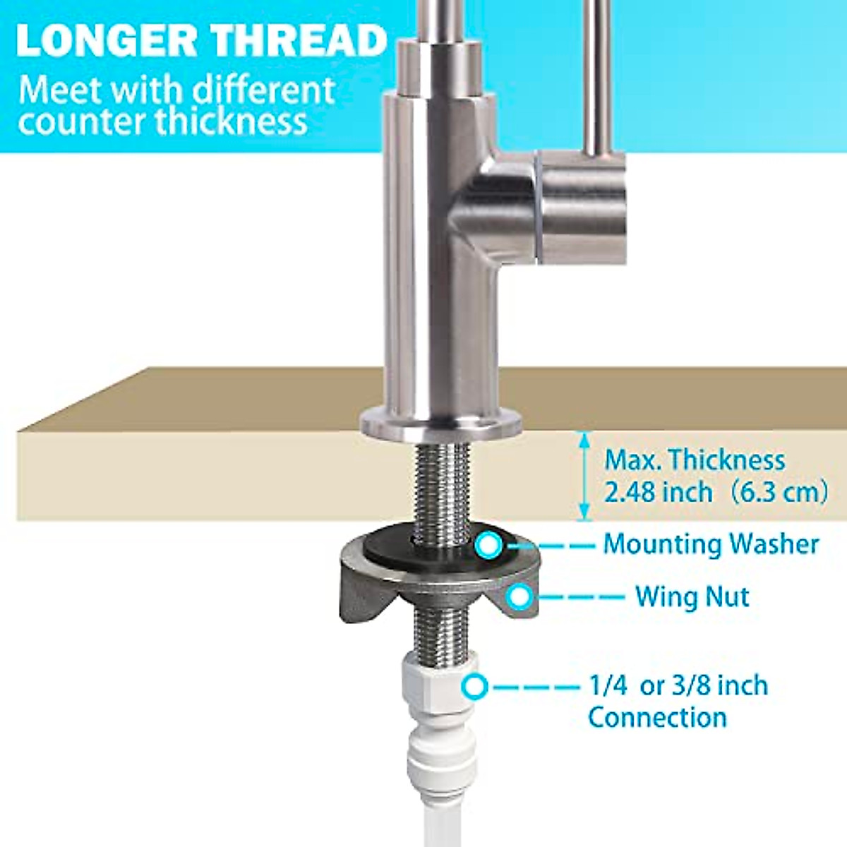 W AWESTEEL Kitchen Bar Sink Filtered Drinking Water Faucet Tap Non-air Gap Reverse Osmosis Brushed Stainless Steel