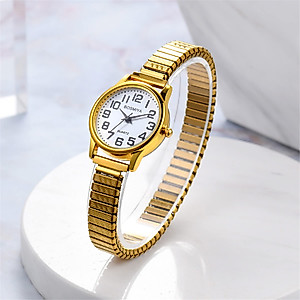 JewelryWe Women's Easy Reader Analog Watch Gold/Silver Plated Elastic Band Wristwatch