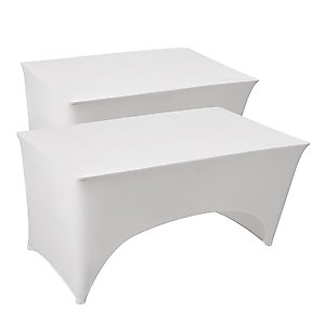 Fixwal 6FT Fitted Tablecloth, 2 Pack Table Covers for 6 Foot Tables, Table Cloth Rectangle Table, White Spandex Table Cover (72L x 30W x 30H Inch)