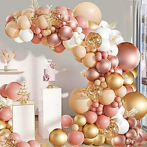 Blush Dusty Rose Pink Balloons Garland Arch Kit, Boho Peach Rose Gold Confetti Balloons for Girls Women Bridal Baby Shower Wedding Engagement Tea Party Birthday Party Decorations