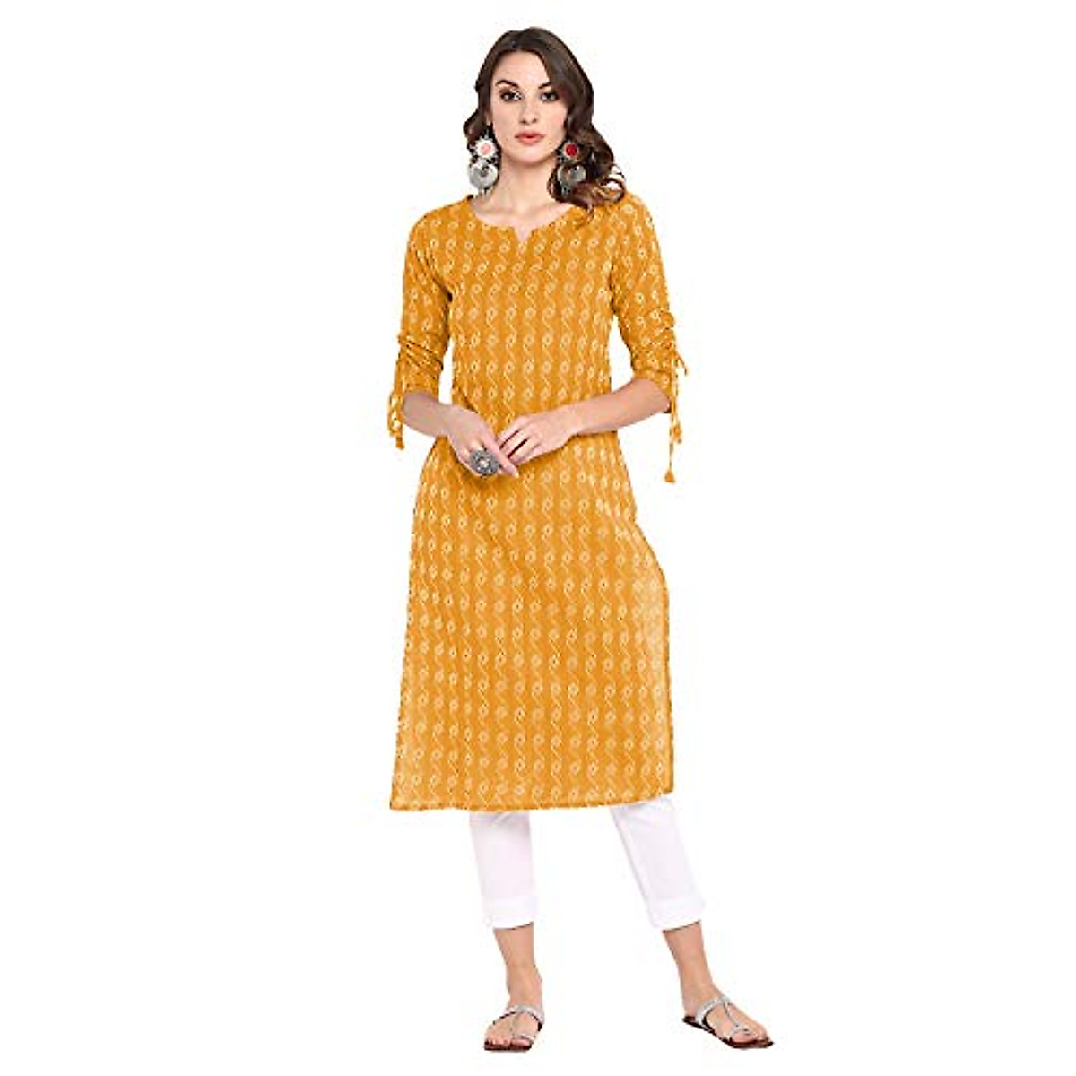 Janasya Indian Women's Yellow Pure Cotton Kurta(JNE3568-KR-A-XXL)