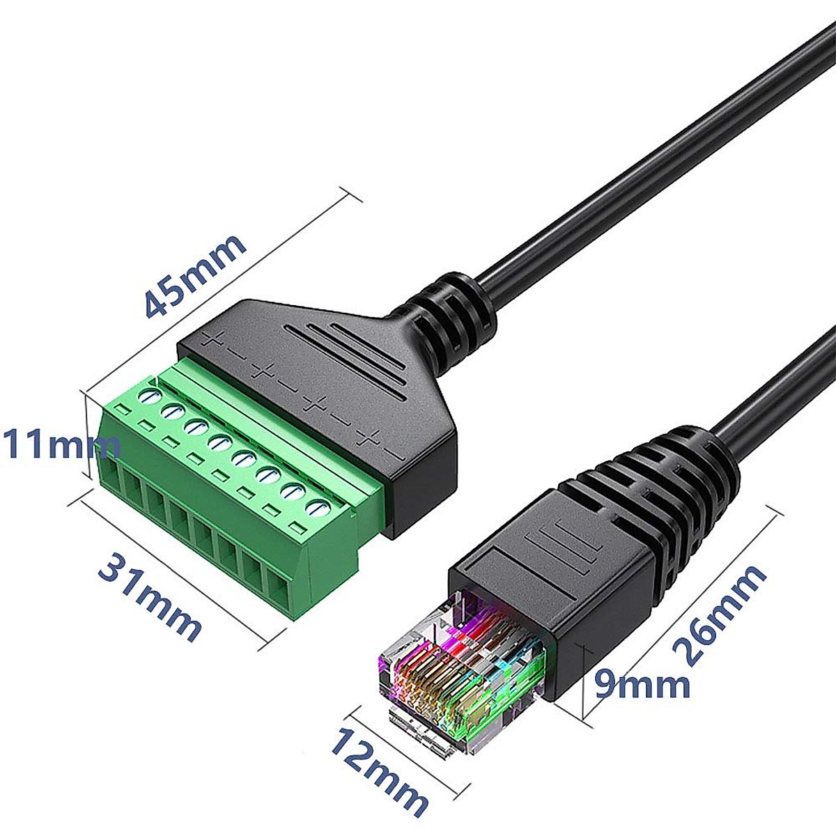 Jienk 2Pcs RJ45 Male to 8 Pins Screw Terminal Block Adapter for Cat5 Cat6 Cat7 Ethernet Extender CCTV Digital Internet,RJ45 Male Plug to 8pins Terminal Ethernet Connector