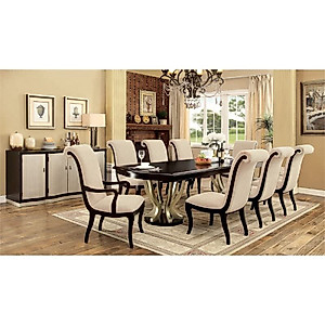 BOWERY HILL 19.75" Transitional Fabric Upholstered Dining Chairs with Arms, Set of 2, Beige/Espresso