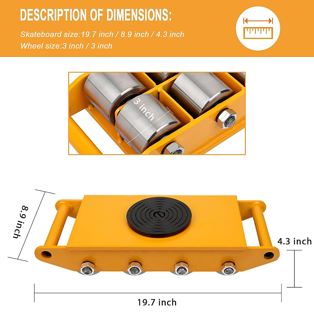 FAHKNS Machine Skates 26400 LBS, 360° Rotation Disc Machinery Moving Skate with 8 Steel Rollers, Heavy Duty Industrial Machinery Mover Skate for Warehouse, Workshop Moving Equipment, Yellow