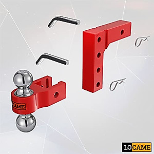 LOCAME Adjustable Trailer Hitch, Fits 2-Inch Receiver Only, 6-Inch Drop/Rise Aluminum Drop Hitch, Tow Hitch for Heavy Duty Truck with Double Stainless Steel Pins, Red, LC0001