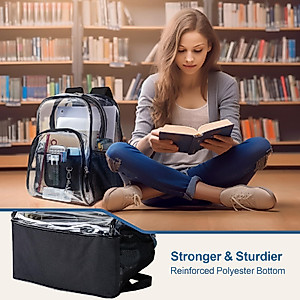 Cambond Clear Backpack, Heavy Duty Transparent Backpacks for Adults Reinforced Straps See-Through Bag for School and Work（Black）