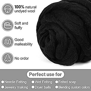 Natural Wool Roving - 8.8 oz Fibre Wool Yarn Roving Needle Felting Wool Hand Spinning for Beginners Adult Wool Felting Yarn Supplies DIY Craft Materials - Black