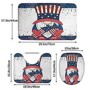 4 Pcs Shower Curtain Set 4th of July Patriotic American Gnome-1 with Non-Slip Rugs Toilet Lid Cover and Bath Mat Bathroom Decor Set 72" X 72"