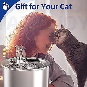 Homtyler Cat Water Fountain, Stainless Steel Inside Ultra-Quiet Pump, 2L/67oz Automatic Dog Dispenser Water Bowl, Multiple Pets Water Fountain