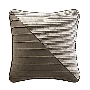 Madison Park Cozy Comforter Set Casual Blocks Design All Season, Matching Bed Skirt, Decorative Pillows, King (104 in x 92 in), Dallas Taupe/Brown, 7 Piece