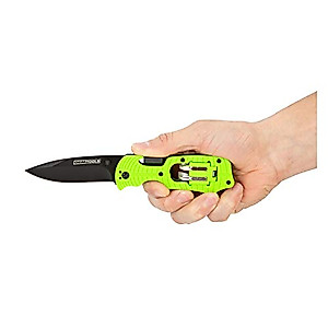 OEMTOOLS 25541 Cut and Drive Multi Tool, Drop Point Knife, Screwdriver, Bit Set, Ruler, and Bottle Opener, EDC, Contractor, HVAC Tool, Green and Black