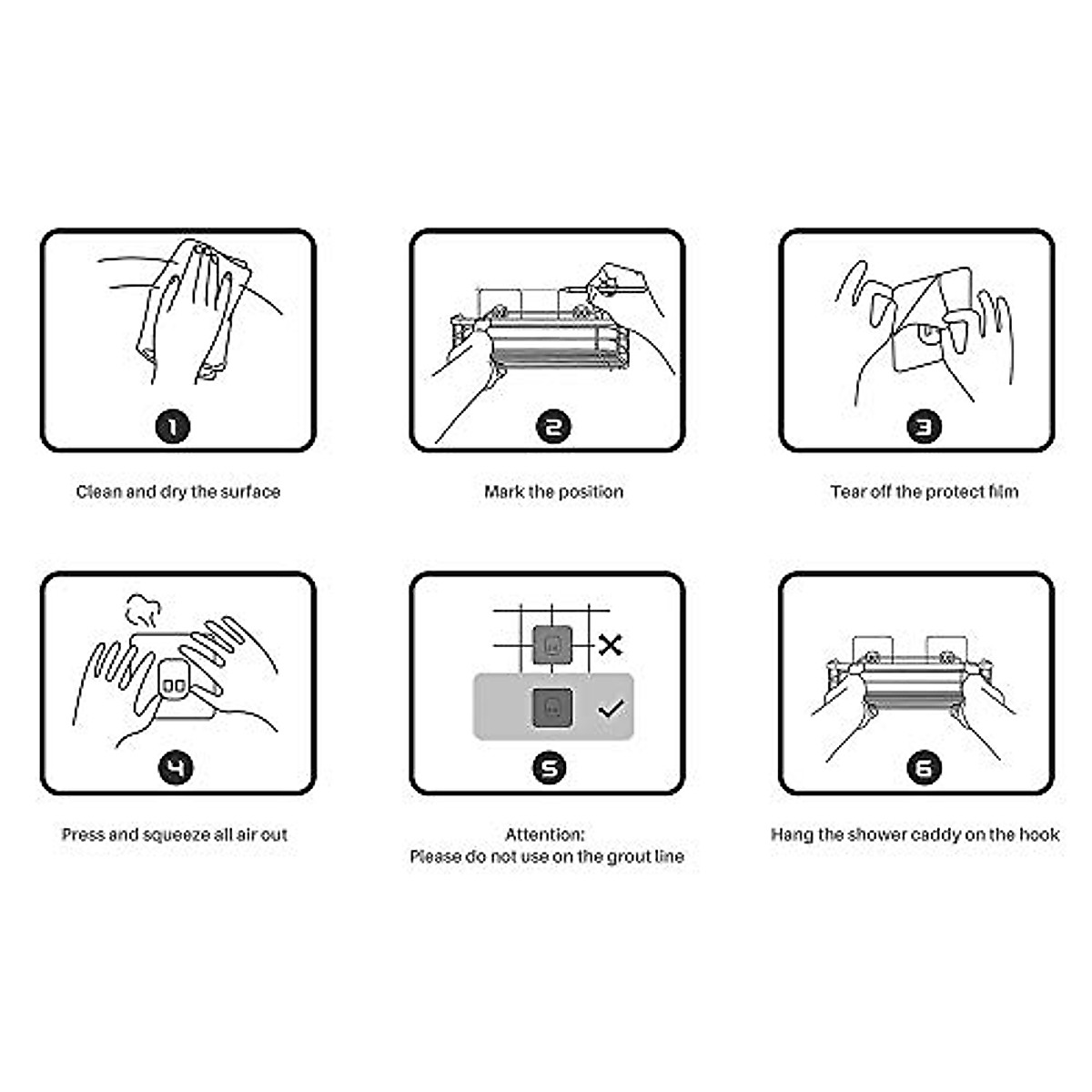 LUXEAR 6 Pack Reusable Adhesive Sticker for Bathroom Kitchen for Shower Caddy Basket Shelf Soap Dish Holder Kitchen Sink Caddy - No glue, Transparent