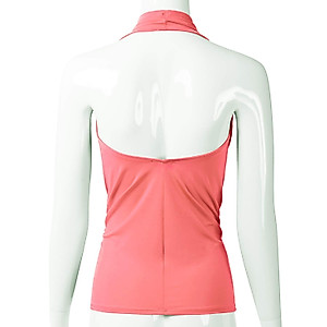 EIMIN Women's Casual Halter Neck Draped Front Sexy Open Back Tank Top Coral M