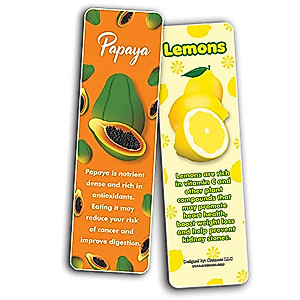 Creanoso Healthy Fruits Bookmarks (30-Pack) – Cool Gift Token for Kids, Boys & Girls, Teens – Party Favors Supplies – Book Reading Rewards Incentive – Great Giveaways Set – Page Binder