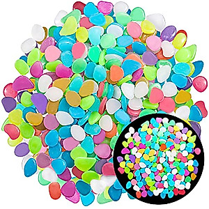 350 PCS Luminous Stones – Mixed Color Glow Rocks Decorations DIY Decorative Pebbles for Aquarium Fish Tank Sidewalk Garden Path Patio Terrace Lawn Yard Ornaments Colorful Cobbles Decor FD05MX350