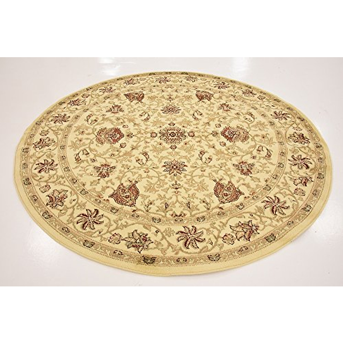 Unique Loom Voyage Collection Traditional Oriental Classic Intricate Design Area Rug, Round 6' 1" x 6' 1", Ivory/Tan