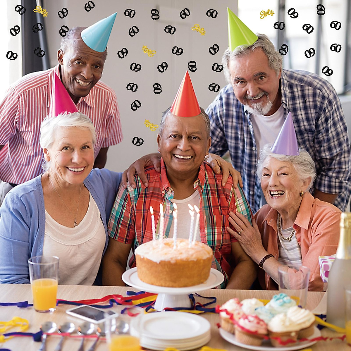 Set of 100 Happy 60th Birthday Confetti, Gold Glitter Sixty Paper Scatter, 60th Birthay Party Decorations, 60 Smash Cake Decor, Happy 60th Anniversary Party Decor