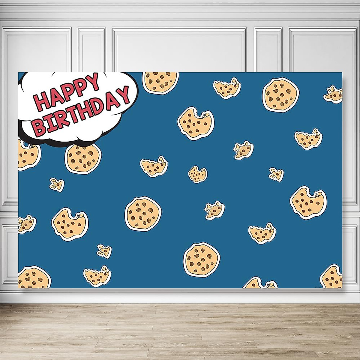 Rcoaror Cookie Birthday Backdrop Blue Monster 1st Birthday Party Background Our Little Cookie is Turning One Banner Kids Boys Cake Table Decorations Cookies and Milk Props 71X47inch