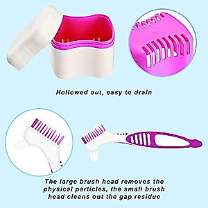 Denture Bath Cases with Denture Cleaner Brushes Denture Cups Denture Boxes Bath Dentures Container with Basket Denture Holder Denture Brush Retainer Case for Travel Retainer Cleaning (Pink)
