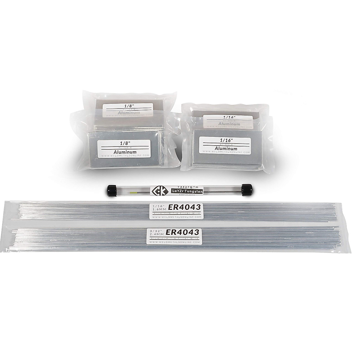 Aluminum TIG Welding Starter Kit – (20) 1/8” 5052 Aluminum Coupons, (20) 1/16” 5052 Aluminum Coupons - 1 Universal Tungsten – 1/16” 3/32” ER4043 Filler - Everything You Need In One Kit