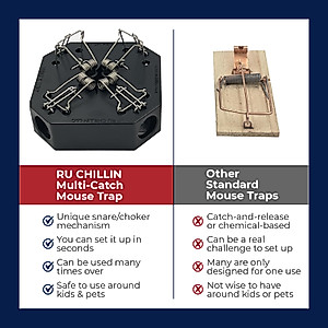 RU CHILLIN Multi Catch Mice Traps | 4-in-1 | Mouse Traps for Home Indoor & Outdoor | Small Rat Traps That Work | Reusable Rodent Traps | Trampas para Ratones | Pet and Child Friendly (Black)