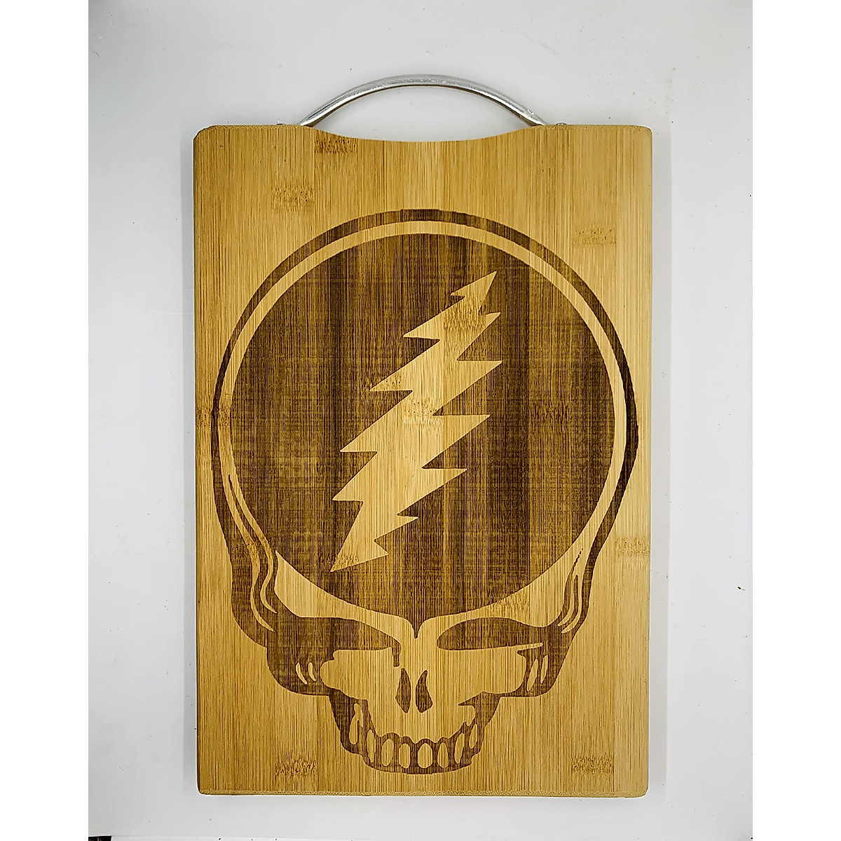 Music Engraved Cutting Boards - Custom Chopping Block with Metal Handle for Kitchen - Bamboo Wood with Laser-Engraved Design - Wedding, Anniversary - 12"x9"x0.67" (Dead Skull Grateful)