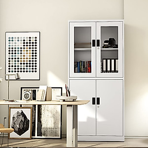 Letaya Storage Cabinet with Doors and Shelves,71" Steel Locker Acrylic Glass Door with Lock, for School Home Office