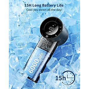 coldSky Portable Handheld Turbo Fan, 5 Speed Adjustable Personal Small Fan With Digital Display, Powerful High Speed 6000mAh Battery Operated Cooling Fan With Base For Outdoors, Travel, Home, Desk