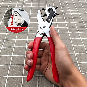 Leather Hole Punch Tool,Belt Hole Puncher,Leather Punch Plier,Revolving Punch Plier Kit Punching,Leather Stamping Tools Used in Various Leather Materials.eg:Belt,Leather,Purse Strap,Watch Strap ect.
