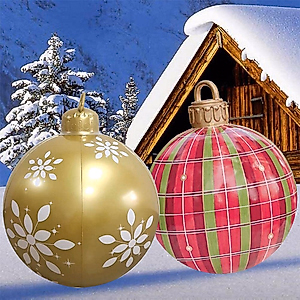 24 Inch Inflatable Christmas Ball Giant PVC Christmas Ball Ornaments Outdoor Large Xmas Christmas Blow up Yard Decorations for Outside Holiday Lawn Porch Decor (G)