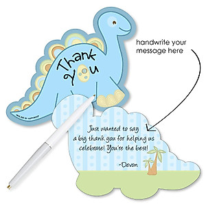 Big Dot of Happiness Baby Boy Dinosaur - Shaped Baby Shower or Birthday Party Thank You Note Cards with Envelopes - Set of 12
