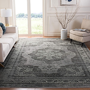 SAFAVIEH Vintage Collection Area Rug - 9' x 12', Grey & Multi, Oriental Traditional Distressed Viscose Design, Ideal for High Traffic Areas in Living Room, Bedroom (VTG158-770)