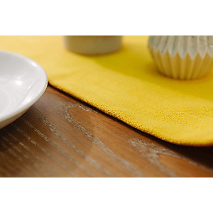2 Piece Fabric in 1 Dining Table Runner 12 x 36 inches Living Room Dinner Wedding Birthday Party Burlap Rustic Table Runner, Yellow