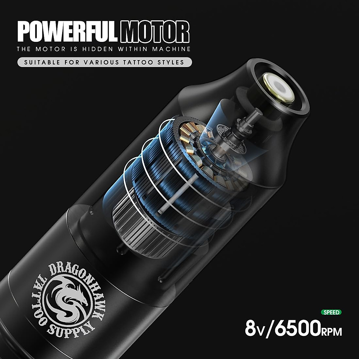 DRAGONHAWK Complete Tattoo Pen Kit Rotary Atom M1 Machine Power Supply 20Pcs Cartridges Needles Foot Pedal