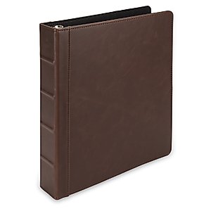 Samsill Vintage Hardback 3 Ring Leather Binder, Professional Binder Organizer, Planner Binder, 1.5 Inch 3 Ring Binder, Letter Size 8.5 x 11, No Zipper, Faux Brown Leather