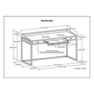 SIMPLIHOME Ralston SOLID WOOD and Metal Modern Inrial 60 inch Wide Home Office Desk, Writing Table, Workstation, Study Table Furniture in Distressed Grey with 2 Drawerss
