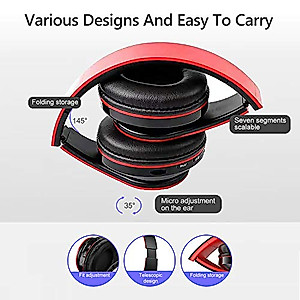 LFGKeng Wireless Bluetooth Headphones with Colorful LED Lights, Built-in Mic, Bluetooth 5.0, Foldable HiFi Stereo Deep Bass Headphones for Classroom/Home Office/PC/Mobile Phone/Kids Adult(Red Black)