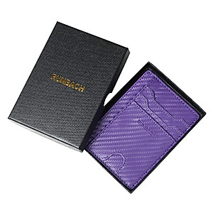 RUNBACH Slim Wallet,Minimalist Thin Front Pocket Leather Wallet RFID Blocking Secure Card Holder for Men Women,Gift-Boxed (Purple)