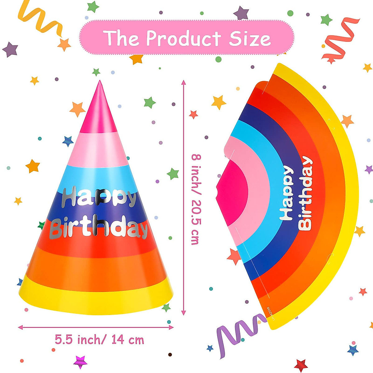 Geyoga 60 Pieces Birthday Party Hats Rainbow Birthday Hats for Kids Paper Cone Hats for Adults Fun Colorful Party Hats Happy Birthday Cap Art Craft Caps for Kids Adults Birthday Party Supplies