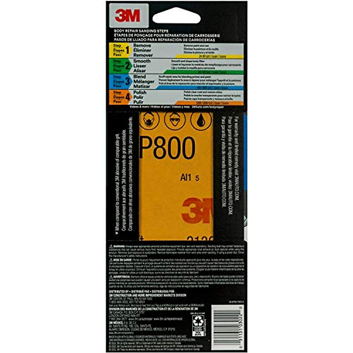 3M Wetordry Sandpaper, 03022, 800 Grit, 3 2/3 in x 9 in, 5 Sheets Per Pack