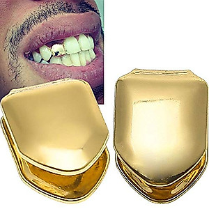 Onwon 2 Pieces 14K Plated Gold Grillz Hip Hop Top Tooth Single Grill Cap for Teeth Mouth