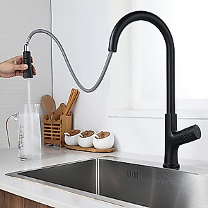 Touchless Kitchen Faucet Matte Black Intelligent Induction Kitchen Sink Faucet with Pull Down Sprayer, Brass Swivel Pull Out Kitchen Mixer Tap Single Handle 2 Spray Modes