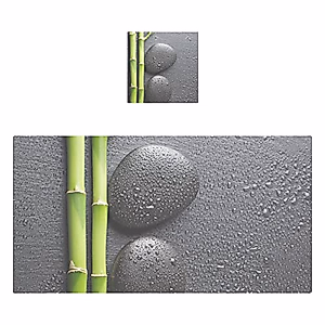 Poeticcity Black Zen Basalt Stones with Dew Green Bamboo on Dark 2 PCs Soft Pure Cotton Towel Set for Bathroom, 1 Skin Friendly Bath Towel 27x54 in, 1 Absorbent Hand Towel Wash Cloth 12x12 in