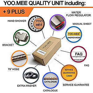 YOO.MEE High Pressure Handheld Shower Head with Powerful Shower Spray against Low Pressure Water Supply Pipeline, Multi-functions, w/ 79'' Hose, Bracket, Flow Regulator, Brushed Nickel Finish