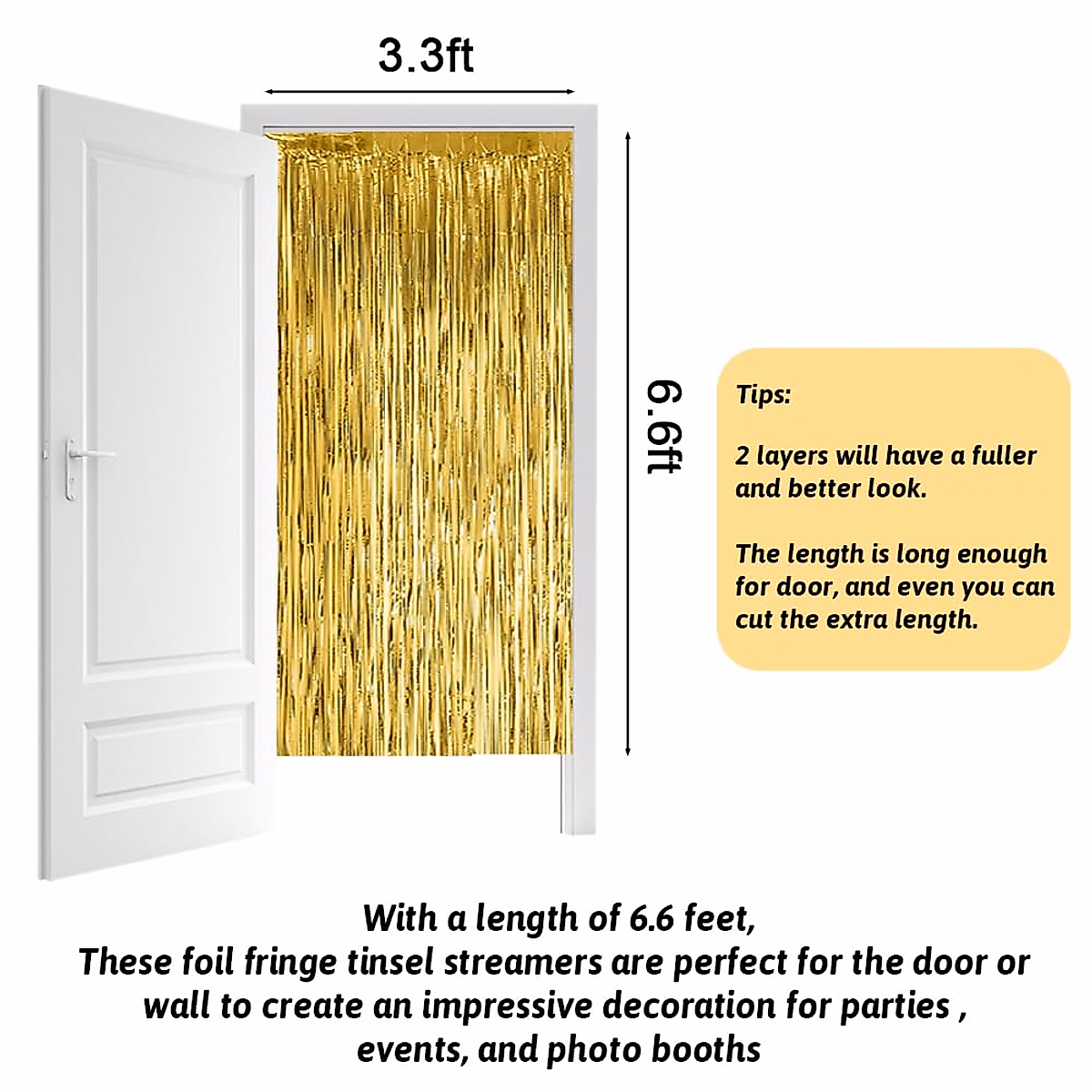 AIBIIN 2 Pack of 3.3x6.6ft Gold Foil Fringe Curtain Gold Streamers Backdrop Curtains for Gold Party Decorations Gold Graduation Wedding Birthday Bachelorette New Year Decor Photo Shoot Props