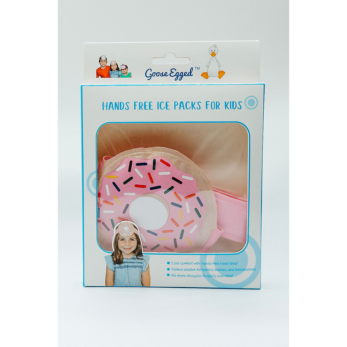 GooseEgged - Hands Free Ice Pack for Kids; Kids Ice Pack, Ice Packs for Kids, Kids Ice Packs for Boo Boos - for Bumps and Temperatures; Baby Shower and Registry Essential (Donut)