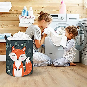 Clastyle 45L Smile Foxes Kids Laundry Baskets for Bedroom Collapsible Waterproof Tree Laundry Hamper with Drawstring for Toys, 14.2 * 17.7 in