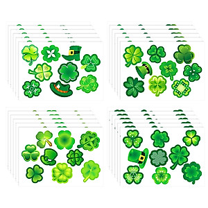 Qpout 216pcs St.Patrick's Day Stickers, Green Shamrock Four-leaf Clover Leprechaun Hat Self-Adhesive Stickers, for St. Patrick's Day Party Favor Cards Envelopes Scrapbooking Presents Labels Decoration