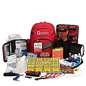 American Red Cross Officially Licensed Product |3-Day Emergency Preparedness Deluxe Backpack | 72 Hour Survival Supplies for 4 People | Water, Phone Charger, Blanket, Food