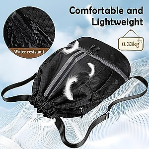 SOPIME Drawstring Backpack Gym Bag for Men, Lightweight String Bags Sports Cinch Sackpack with Shoe Compartment Water Resistant Large Gym Sack for Fitness Swim Basketball football Travel Beach (Black)